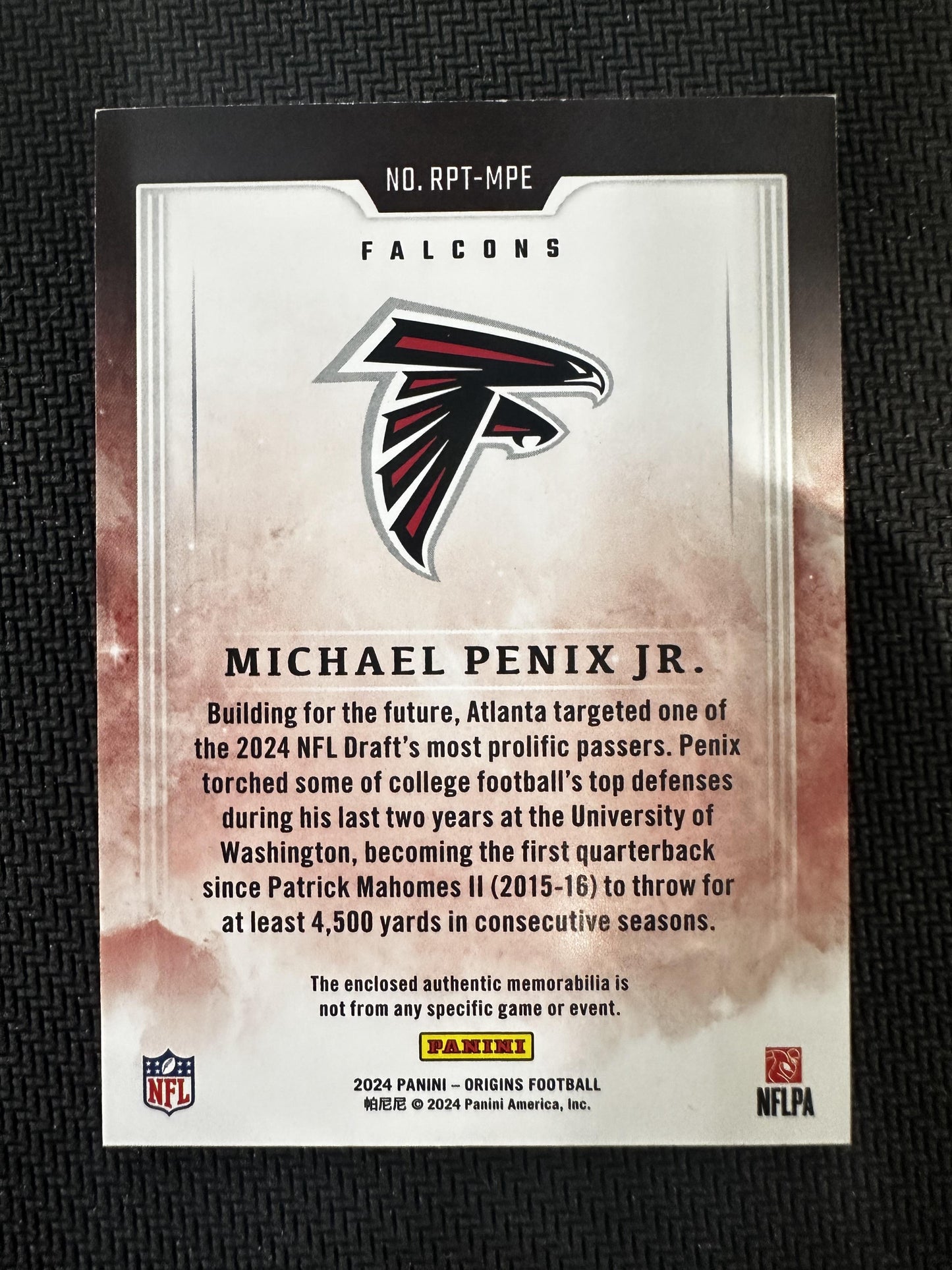 #RPT-MPE Michael Penix Jr. 2024 Panini Origins /49 Falcons Rookie Patc – Clubhouse Cards