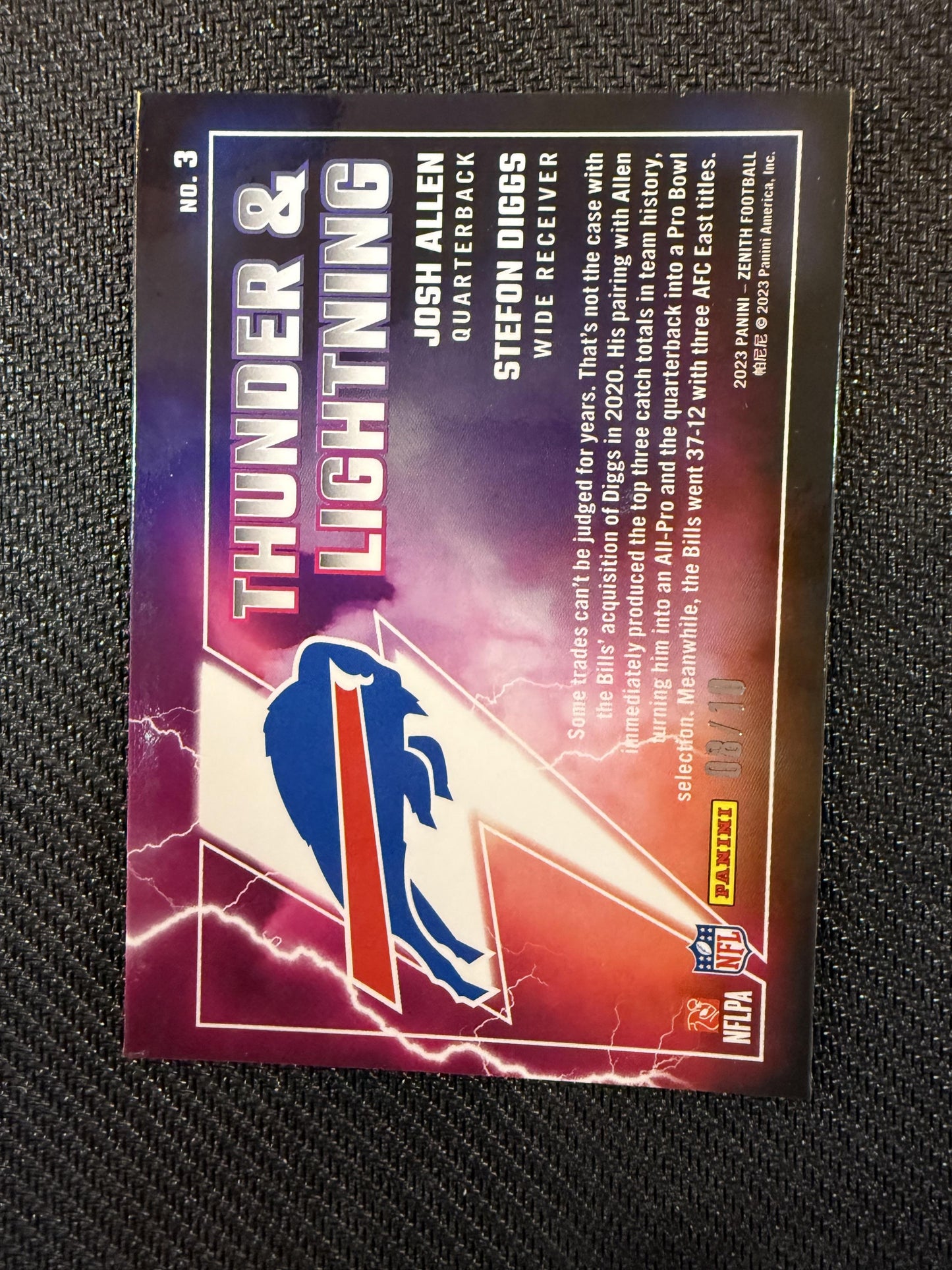 #3 Josh Allen / Diggs 2023 Panini Zenith /10 Bills Thunder and Lightni ...