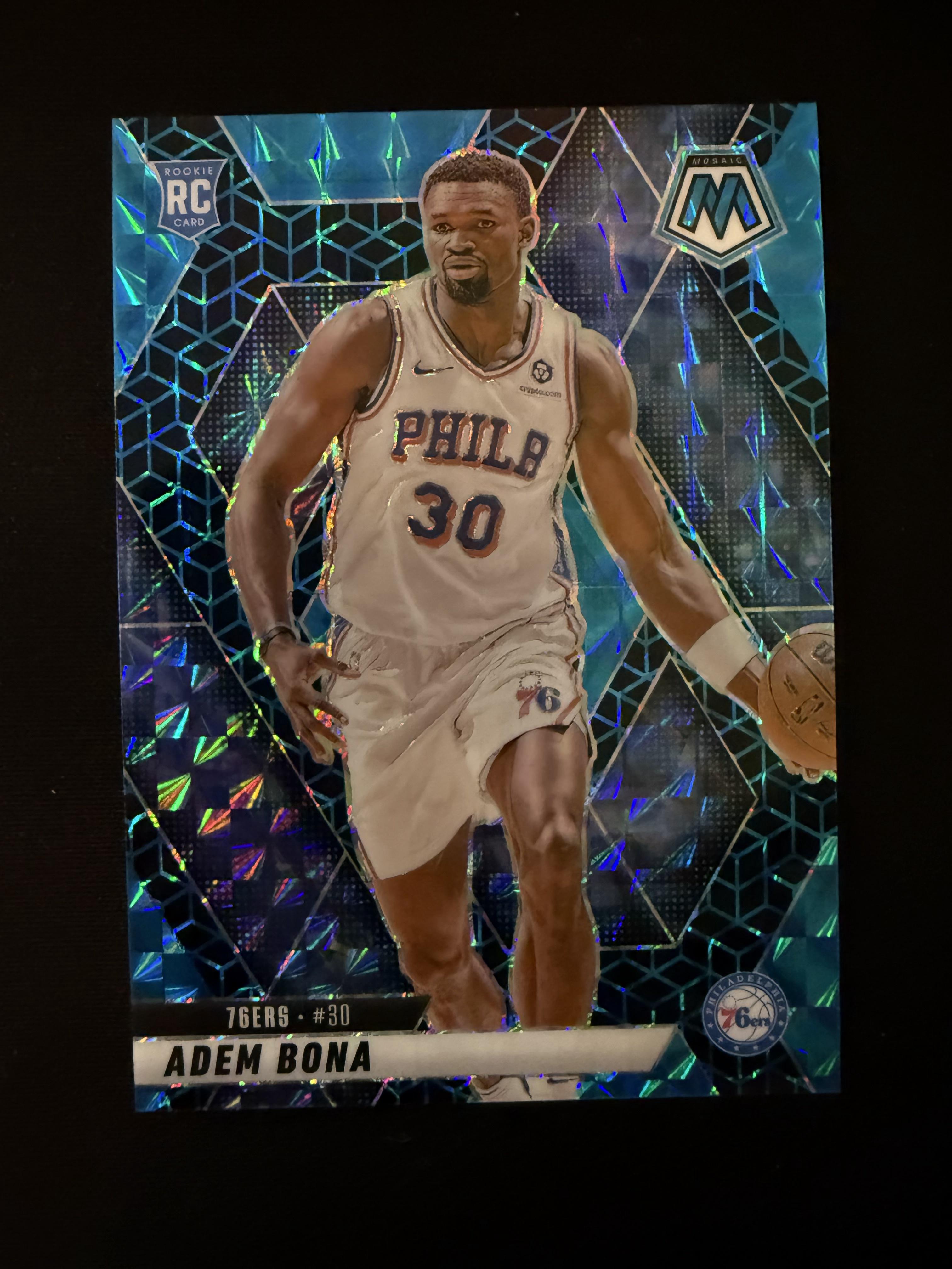 #210 Adem Bona 2024-25 Panini Mosaic /25 76ers Spectris Blue FOTL ...