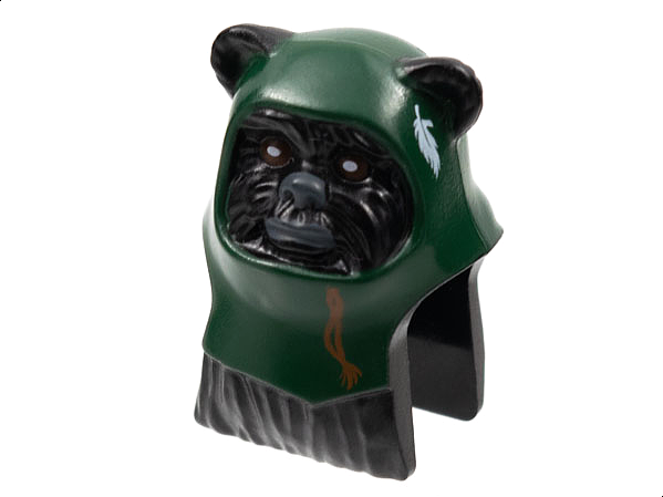 Part 64805pb04 - Minifigure, Head, Modified SW Ewok with Dark Green Ho ...